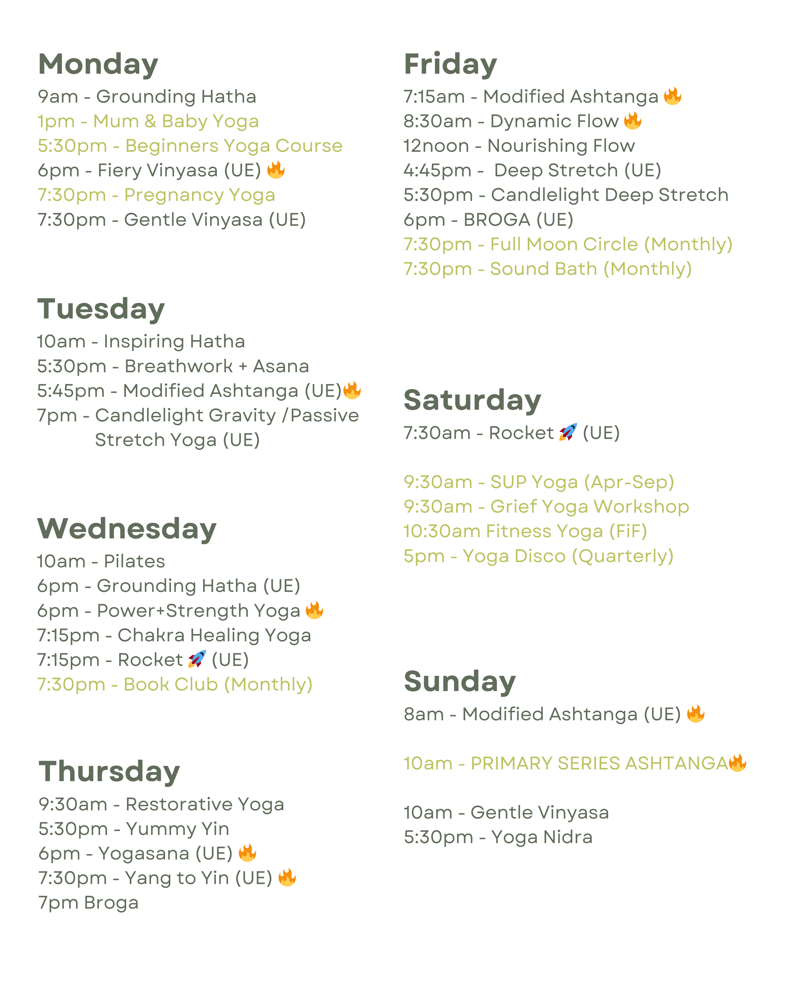 Schedule Class– Yoga by Yogalina